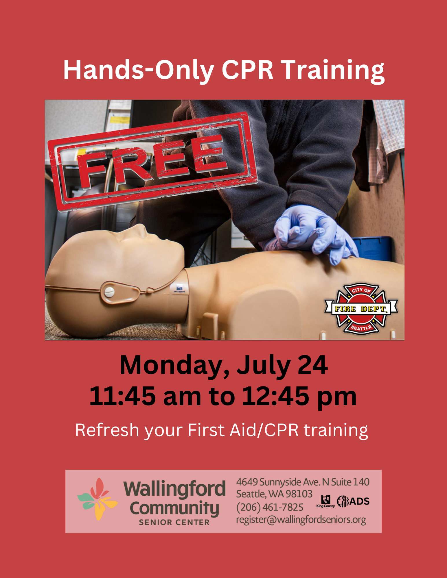 Hands-Only CPR Training July 24 2023 – Wallingford Community Senior Center