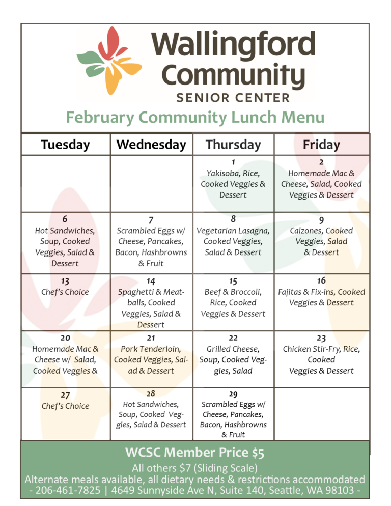 February Lunch Menu – Wallingford Community Senior Center