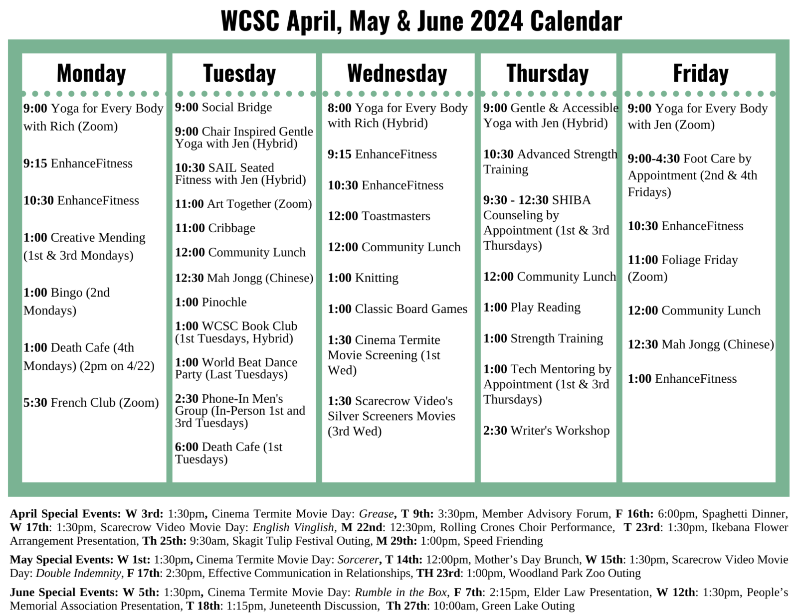 Spring 2024 Program Calendar – Wallingford Community Senior Center