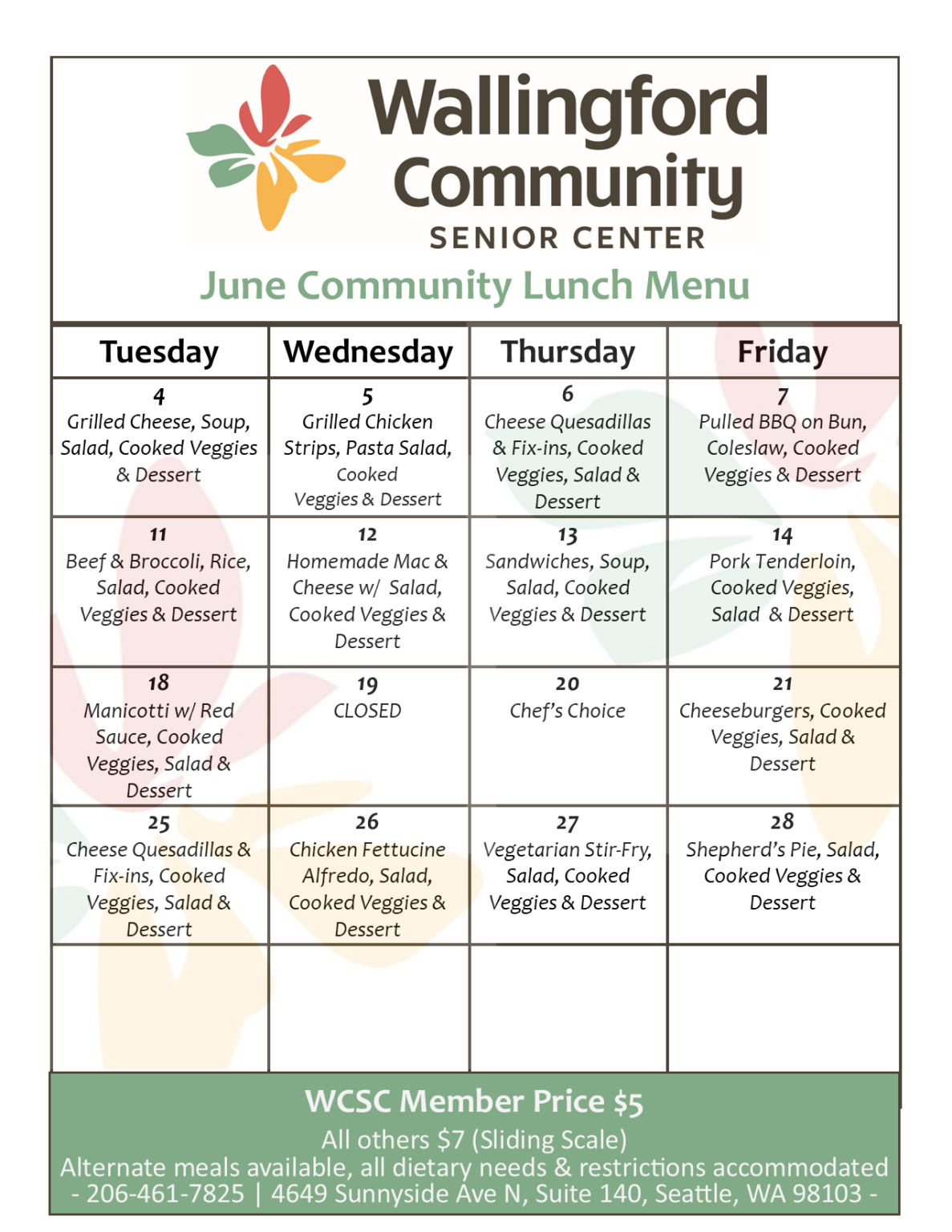 June 2024 Lunch Menu – Wallingford Community Senior Center