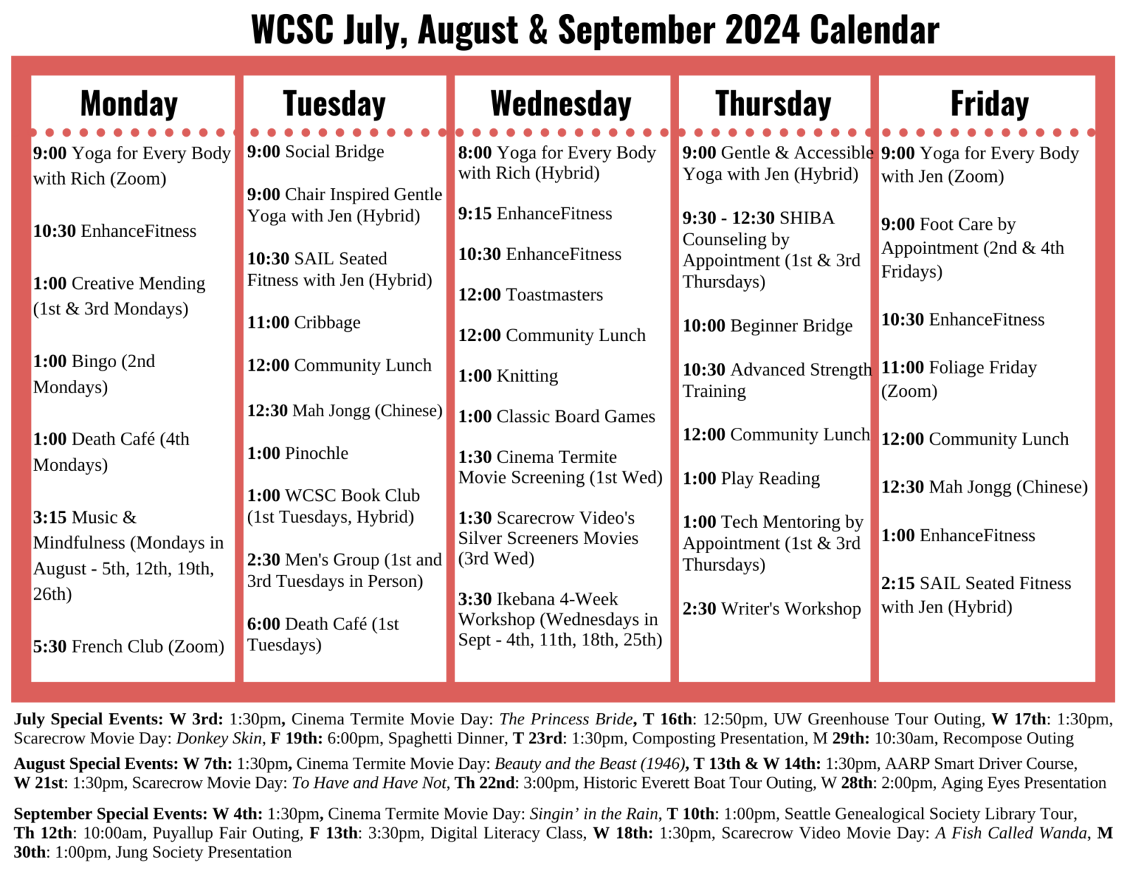 Summer 2024 Program Calendar – Wallingford Community Senior Center