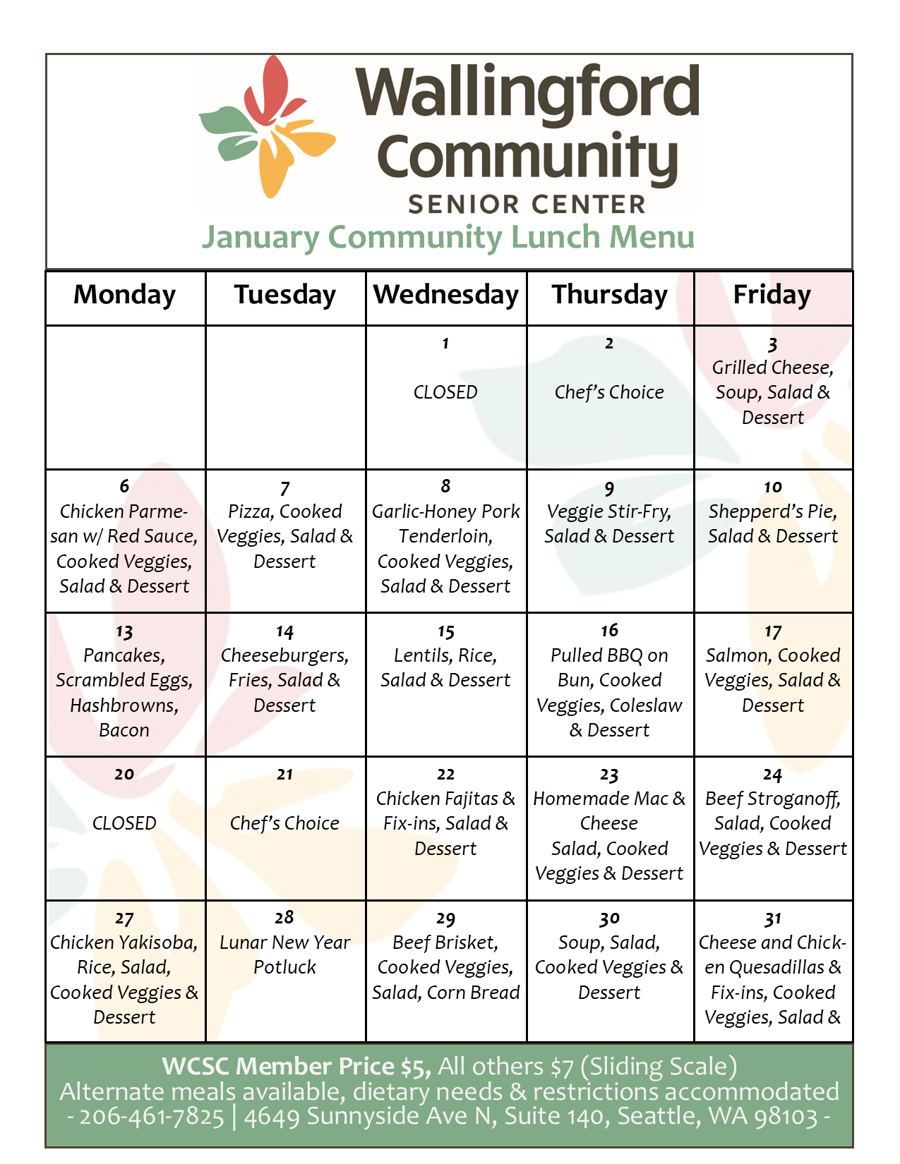 January 2025 Lunch Menu – Wallingford Community Senior Center