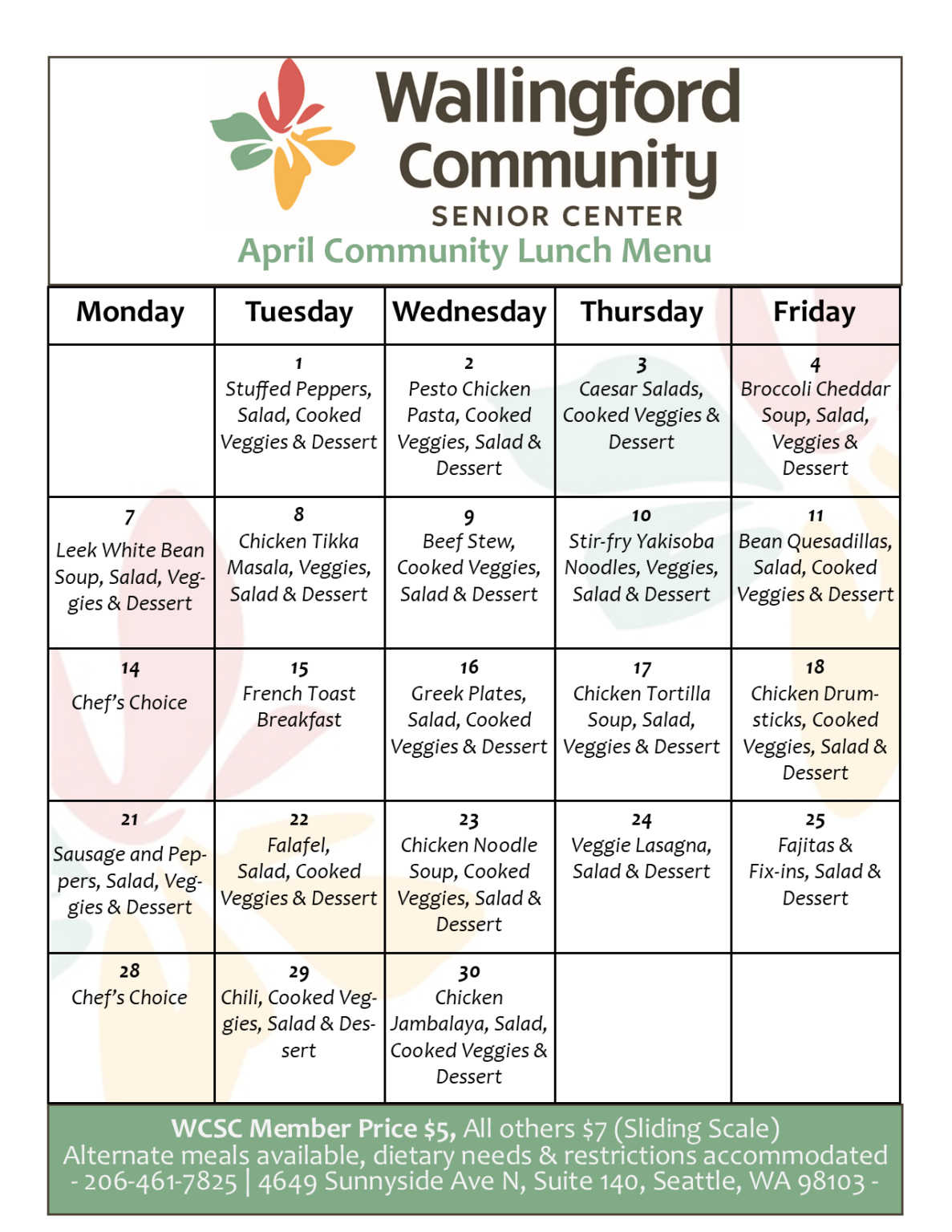 April 2025 Lunch Menu – Wallingford Community Senior Center