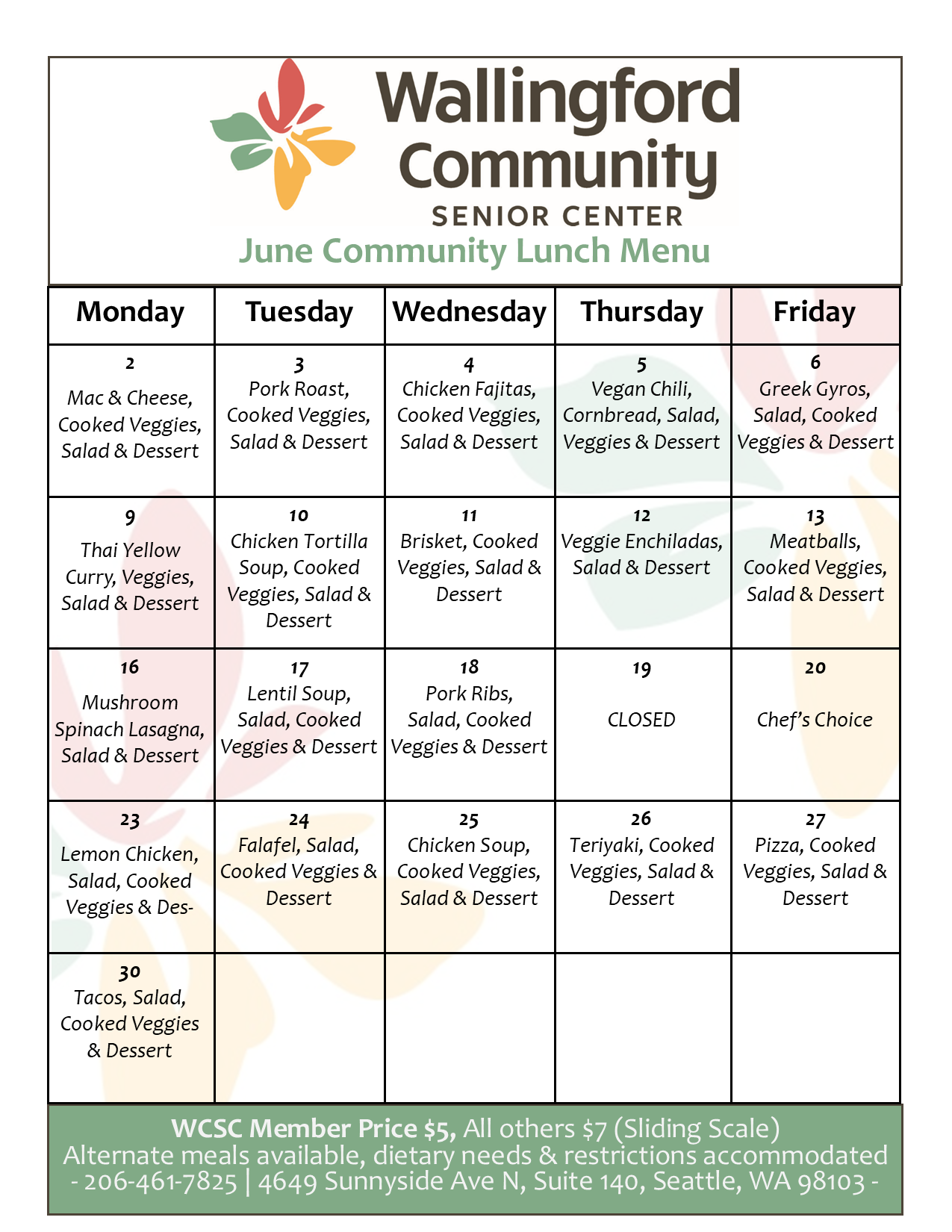 June 2025 Lunch Menu – Wallingford Community Senior Center
