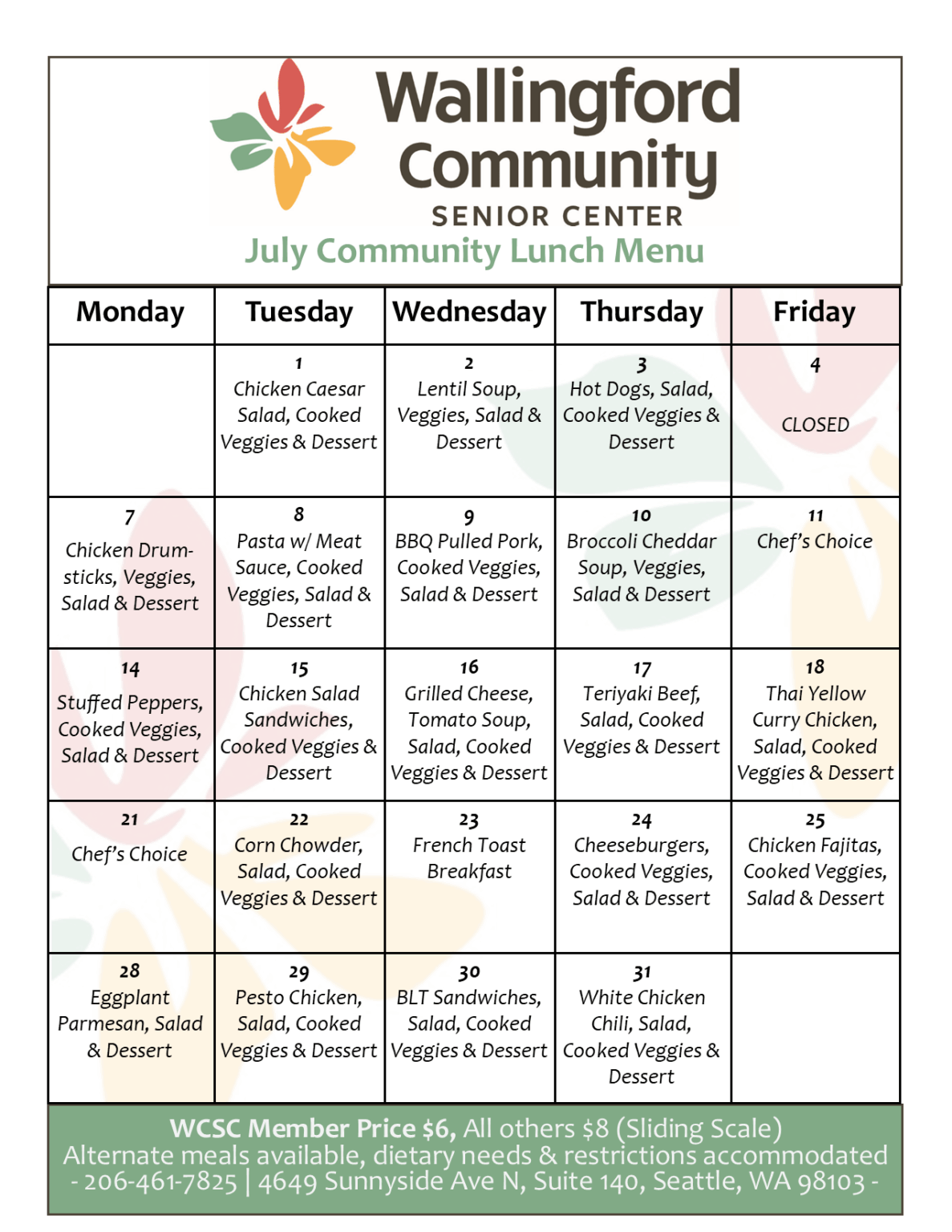 July 2025 Lunch Menu – Wallingford Community Senior Center